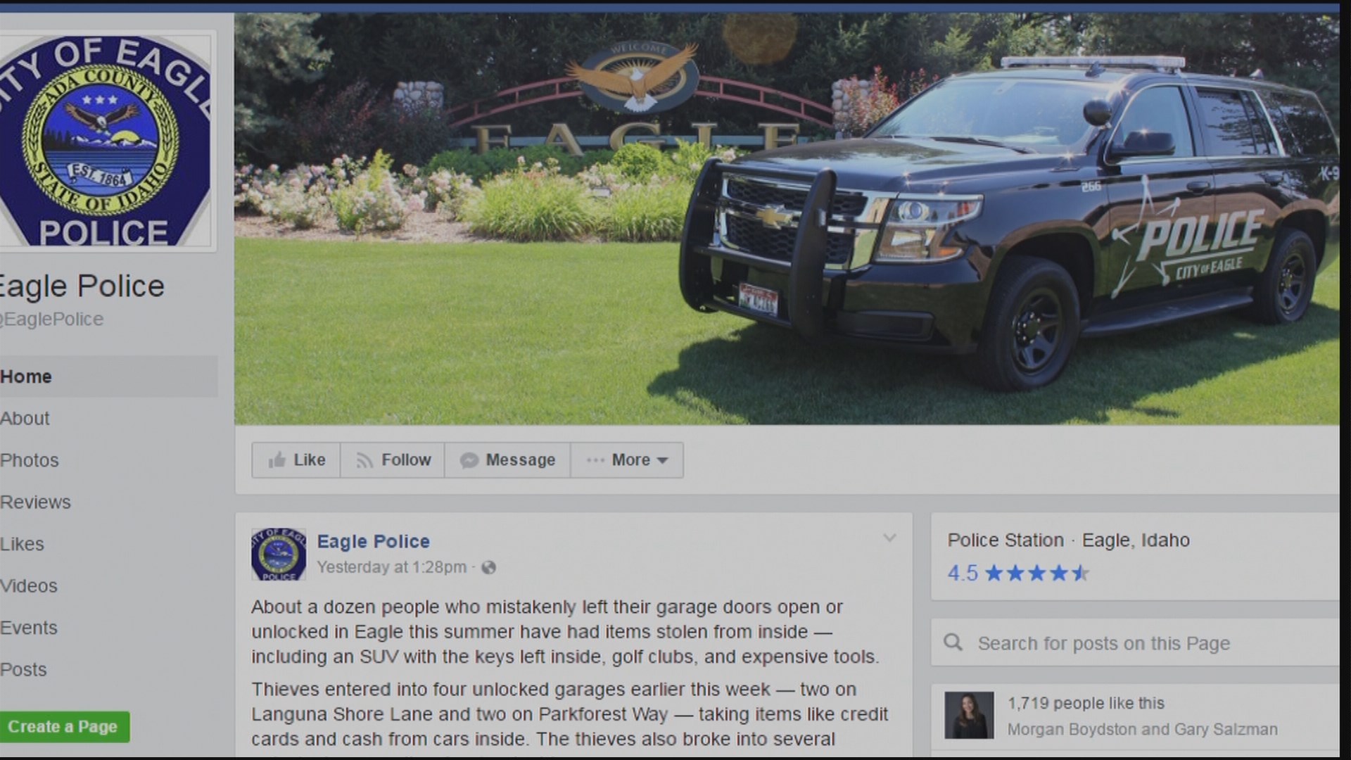 Police warn about string of thefts in Eagle | ktvb.com